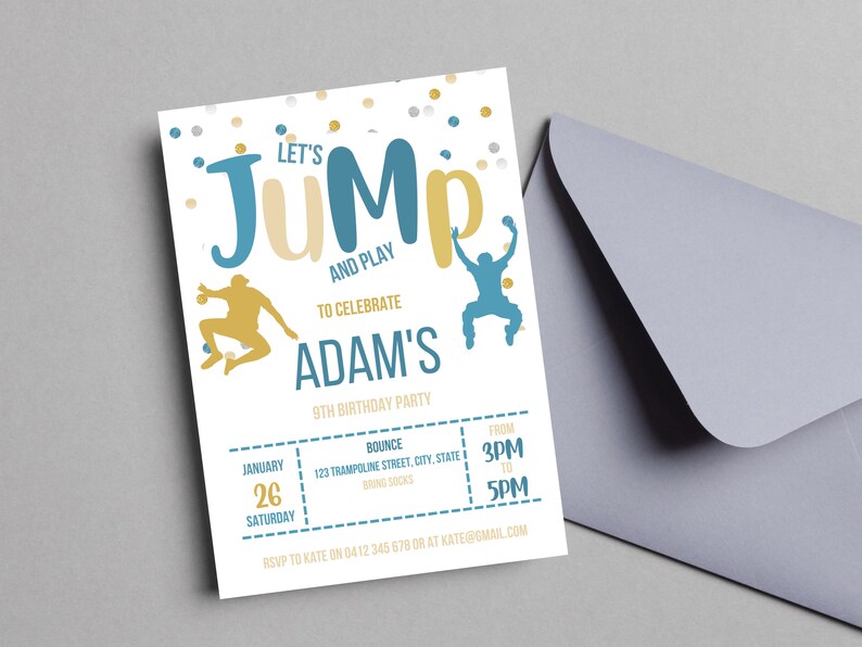 Editable Jump Invitation, Jump Birthday Invite, Jump Party, Trampoline ...