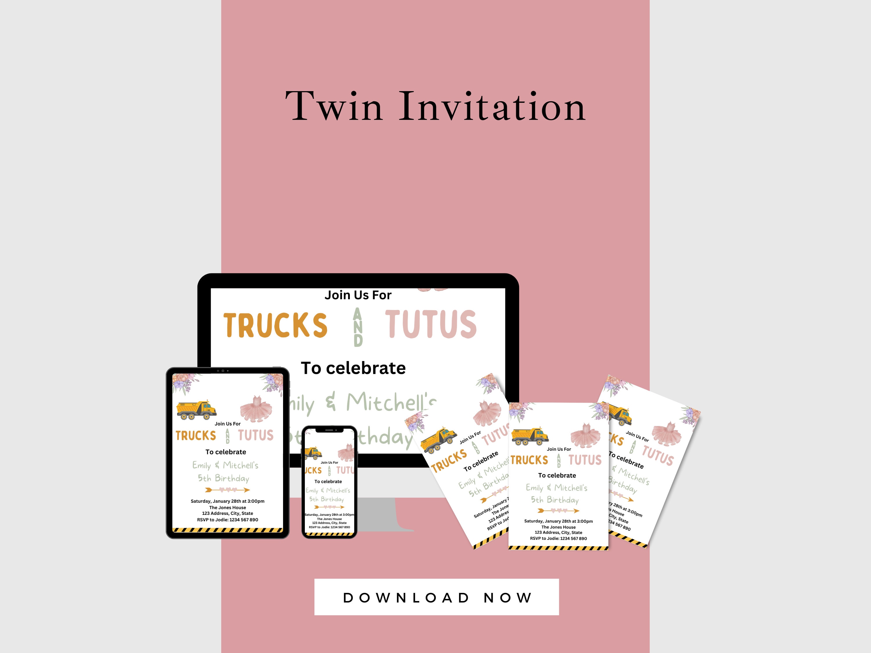 Twin Invitation, Digital Invitation, Twin Birthday Invitation Boy and ...