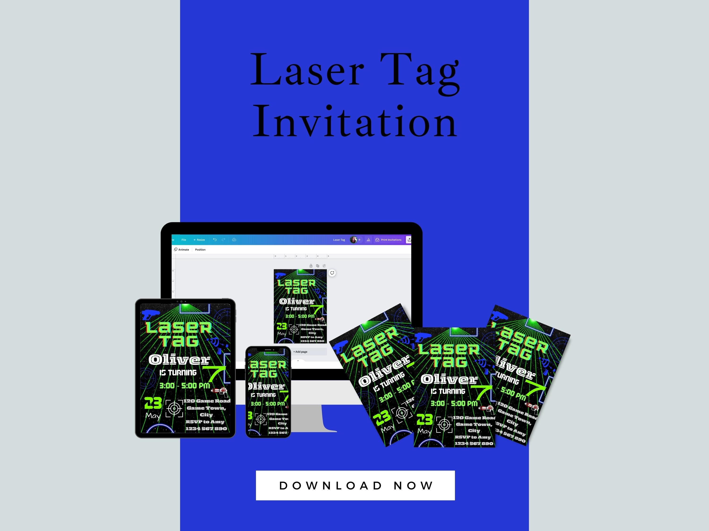 Laser Tag Invitation | Instant Download | Diy Canva | Printable ...