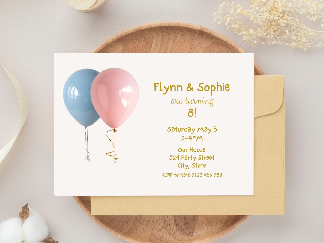 Sibling Invitation, Double Celebration Digital Invitation, Twin ...