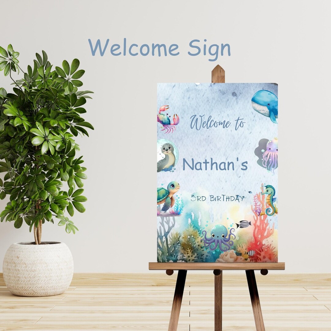 Under the Sea Three Welcome Sign, Digital Download, Birthday Welcome ...