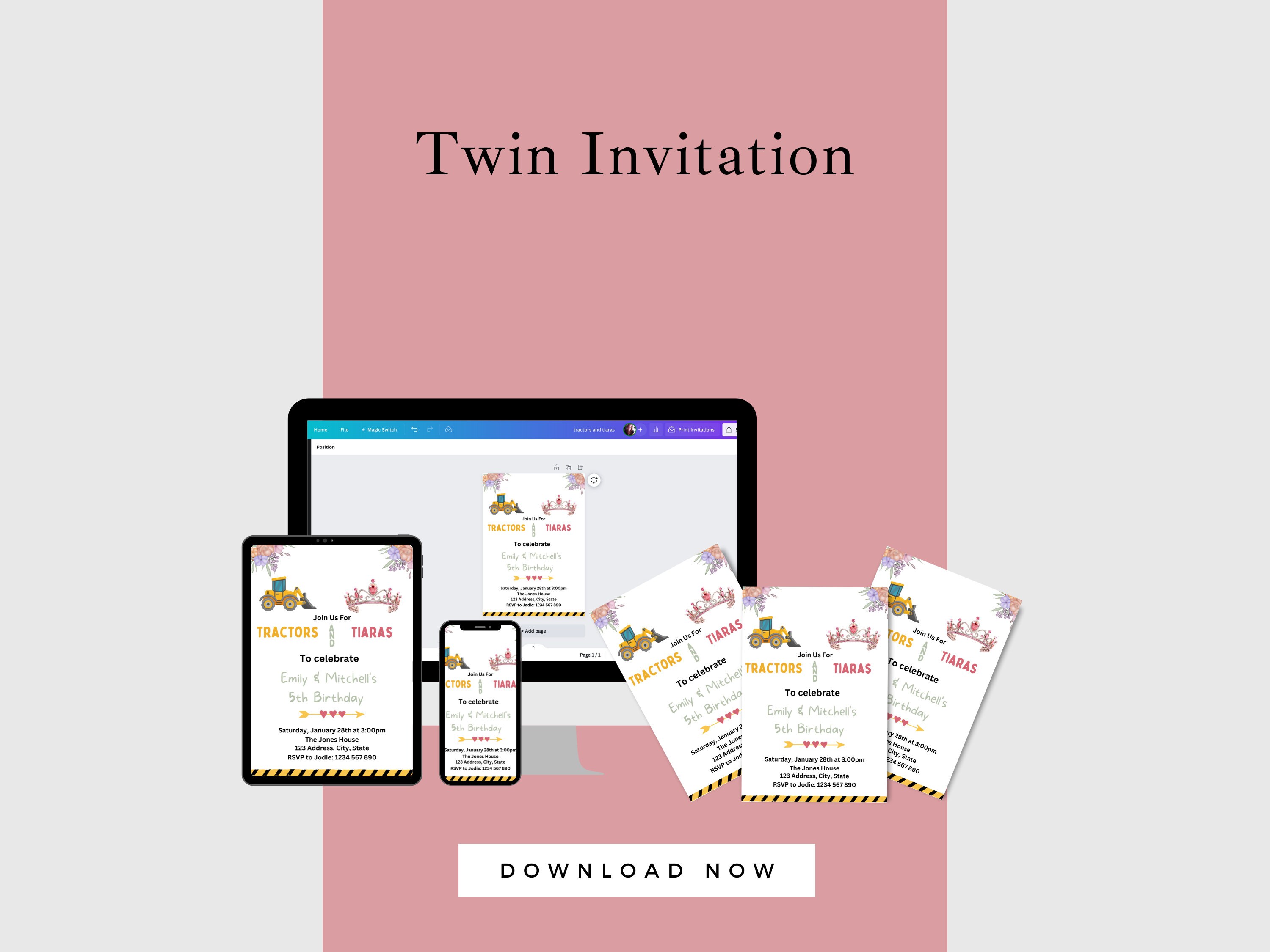 Twin Invitation, Digital Invitation, Twin Birthday Invitation Boy and ...