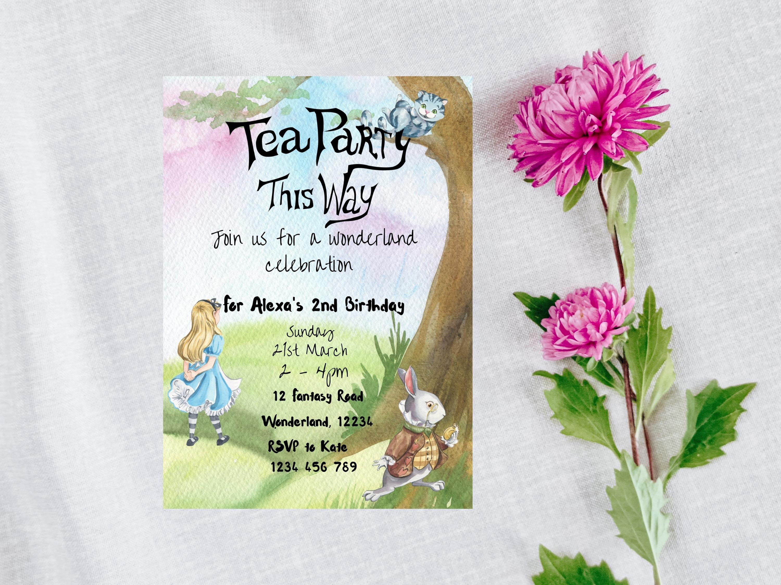 Alice in Wonderland Invitation Template, Alice Tea Party 2nd Birthday ...