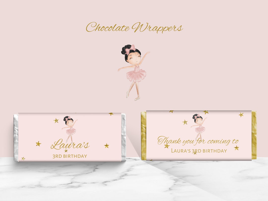 Chocolate Wrappers to Print Editable, Ballerina Chocolate Label, Pink ...