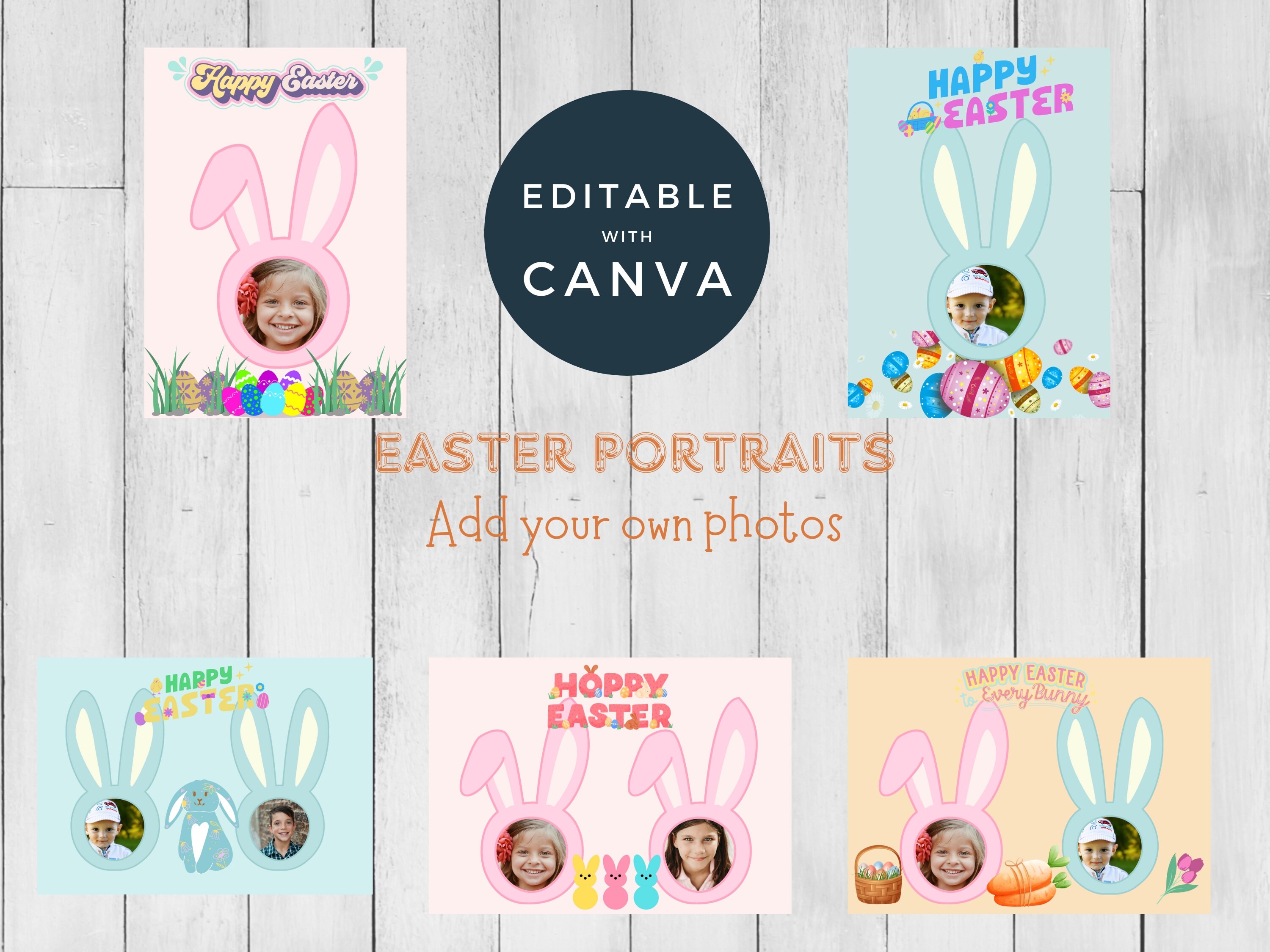 Editable Easter Bunny Portrait Template, Easter Bunny Photo, Editable ...
