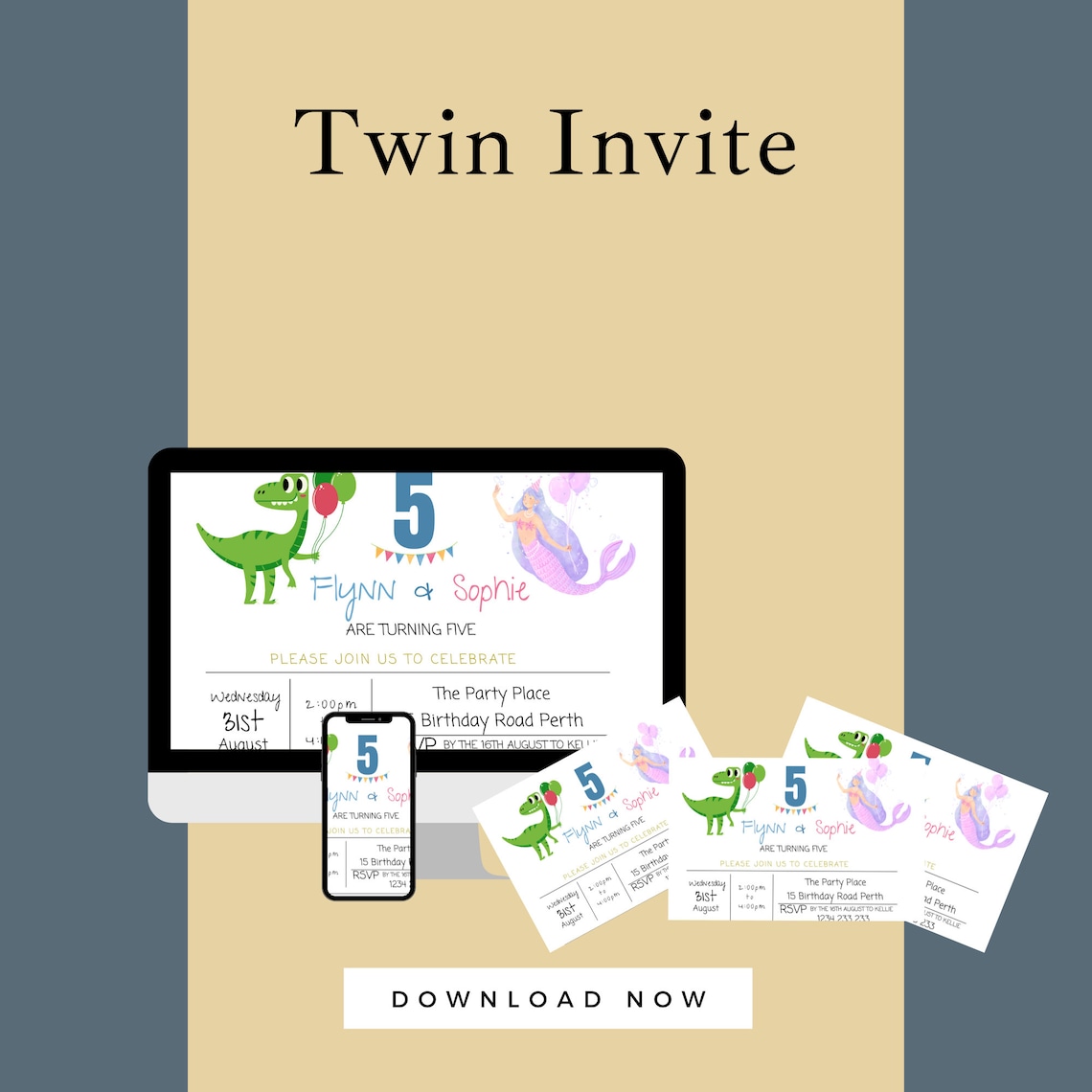 Editable Twin Invitation, Digital Invitation, Twin Birthday Invitation ...