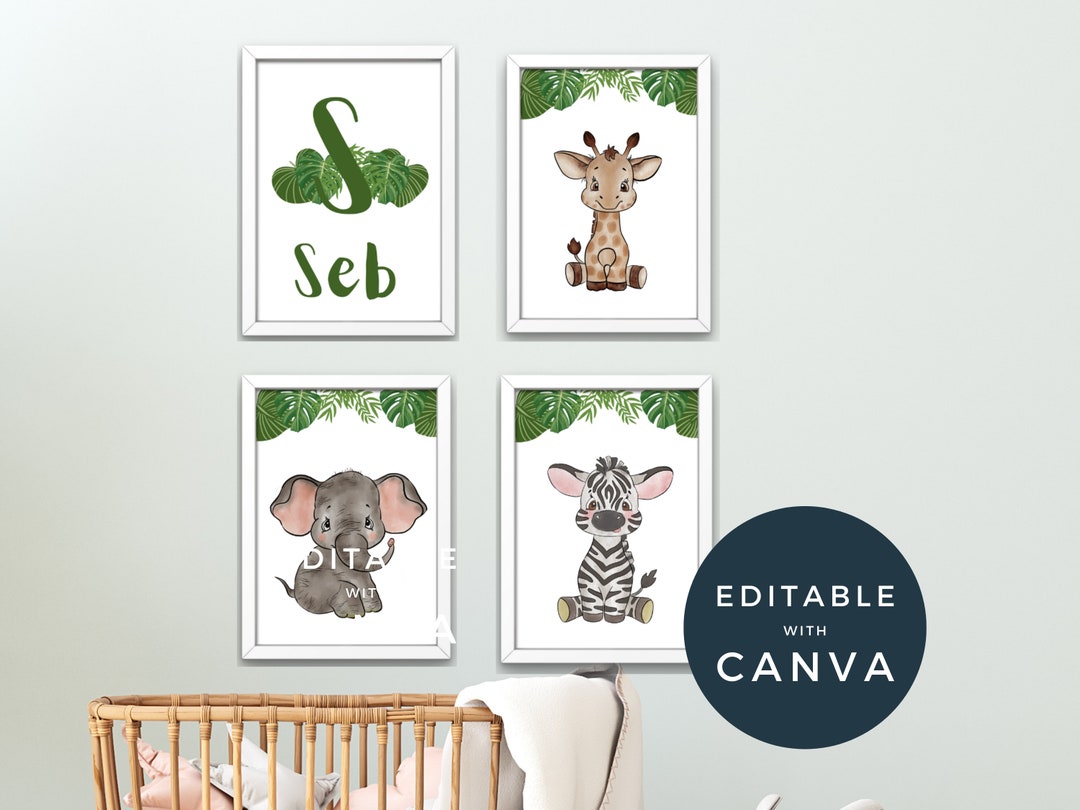 Jungle Animal Prints, Nursery Wall Decor, Digital Downloads, Editable ...