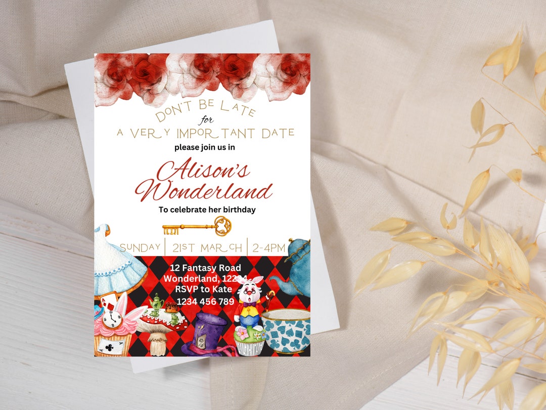 Alice in Wonderland Invitation Template, Alice in Wonderland Birthday ...