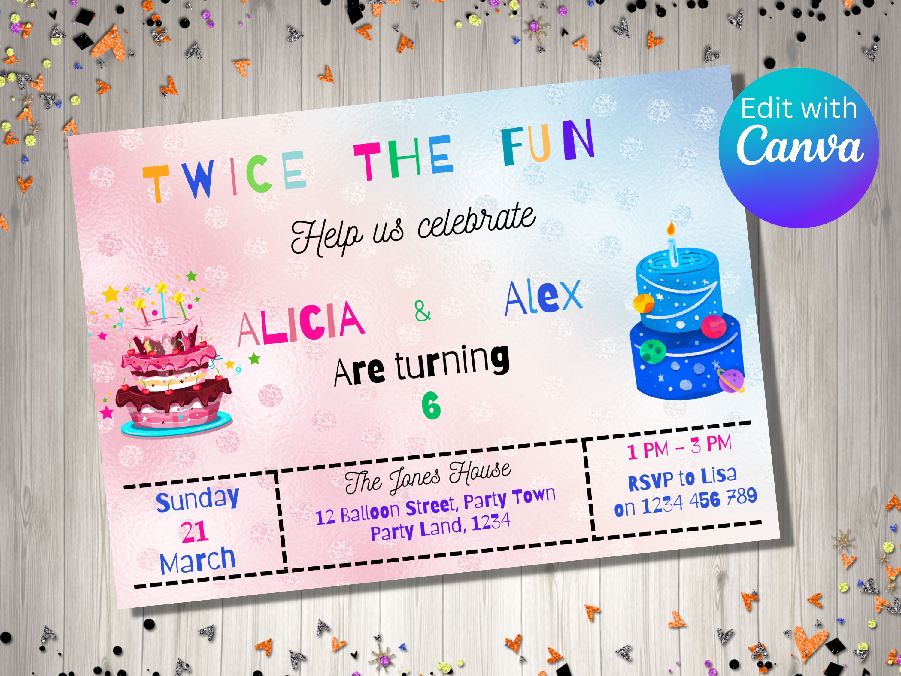 Editable Twin Invitation Digital Invitation Twin Birthday - Etsy UK