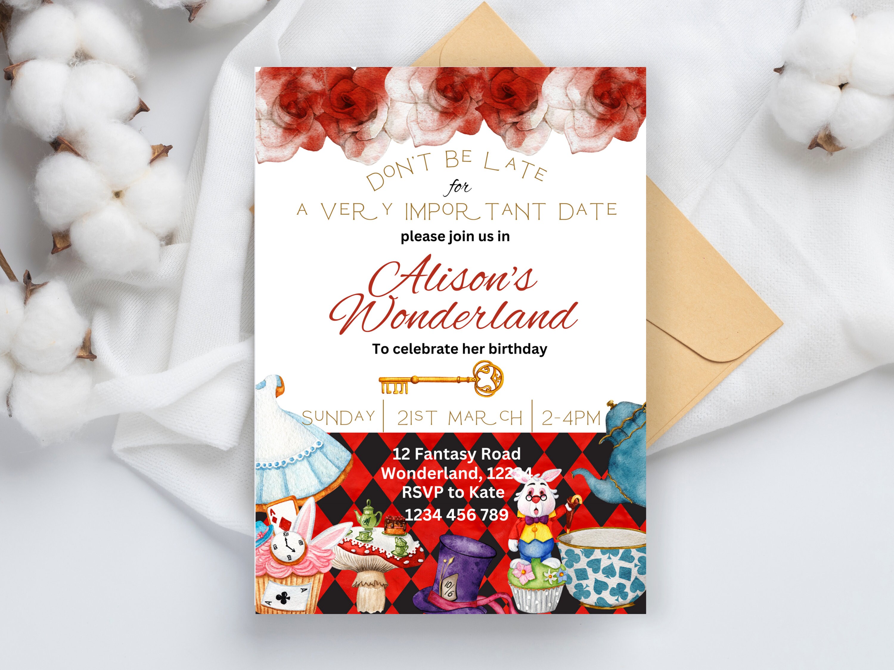 Alice in Wonderland Invitation Template, Alice in Wonderland Birthday ...