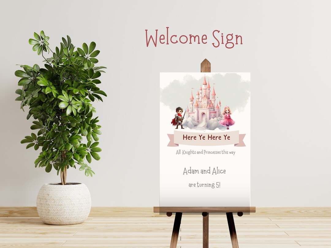 Twin Princess and Knight Welcome Sign, Digital Download, Birthday ...