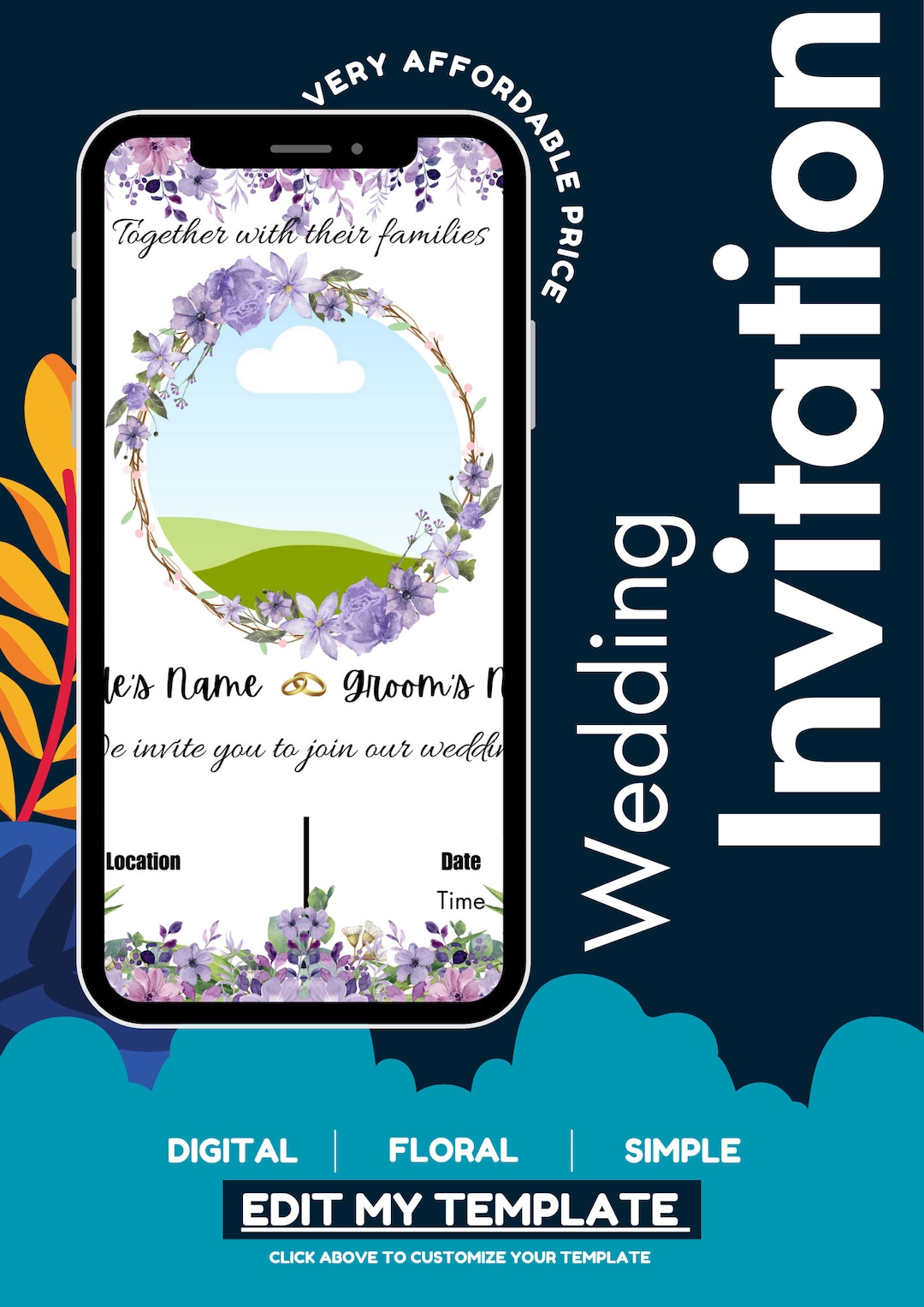 Digital Wedding Invitation I Printable Wedding Invitation I Floral ...