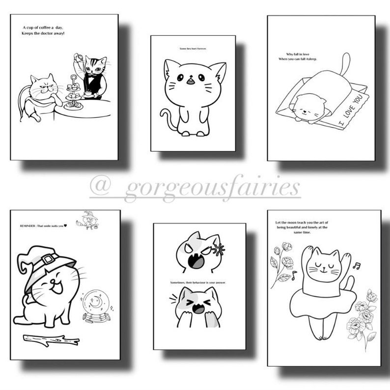 31 Page Printable Children Cat Coloring Page With Quotes Softcopy PDF ...