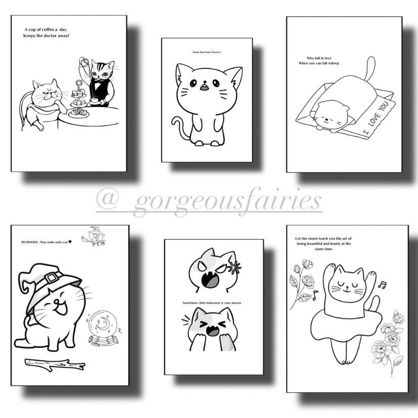 31 Page Printable Children Cat Coloring Page With Quotes Softcopy PDF ...