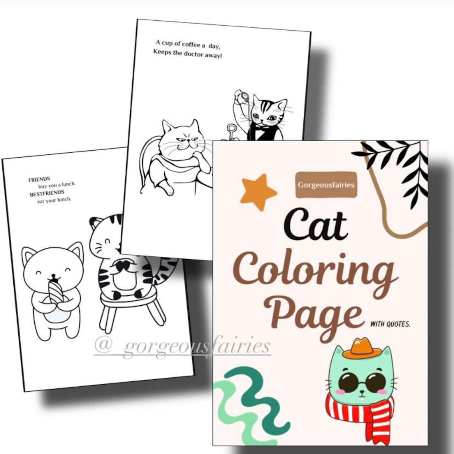 31 Page Printable Children Cat Coloring Page With Quotes Softcopy PDF ...