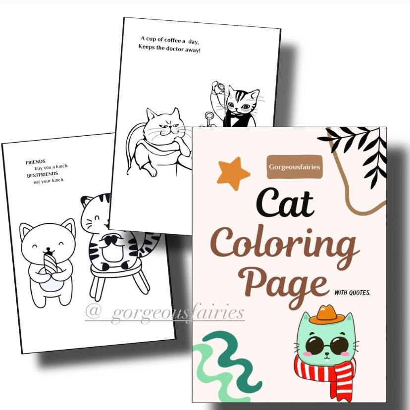 31 Page Printable Children Cat Coloring Page With Quotes Softcopy PDF ...