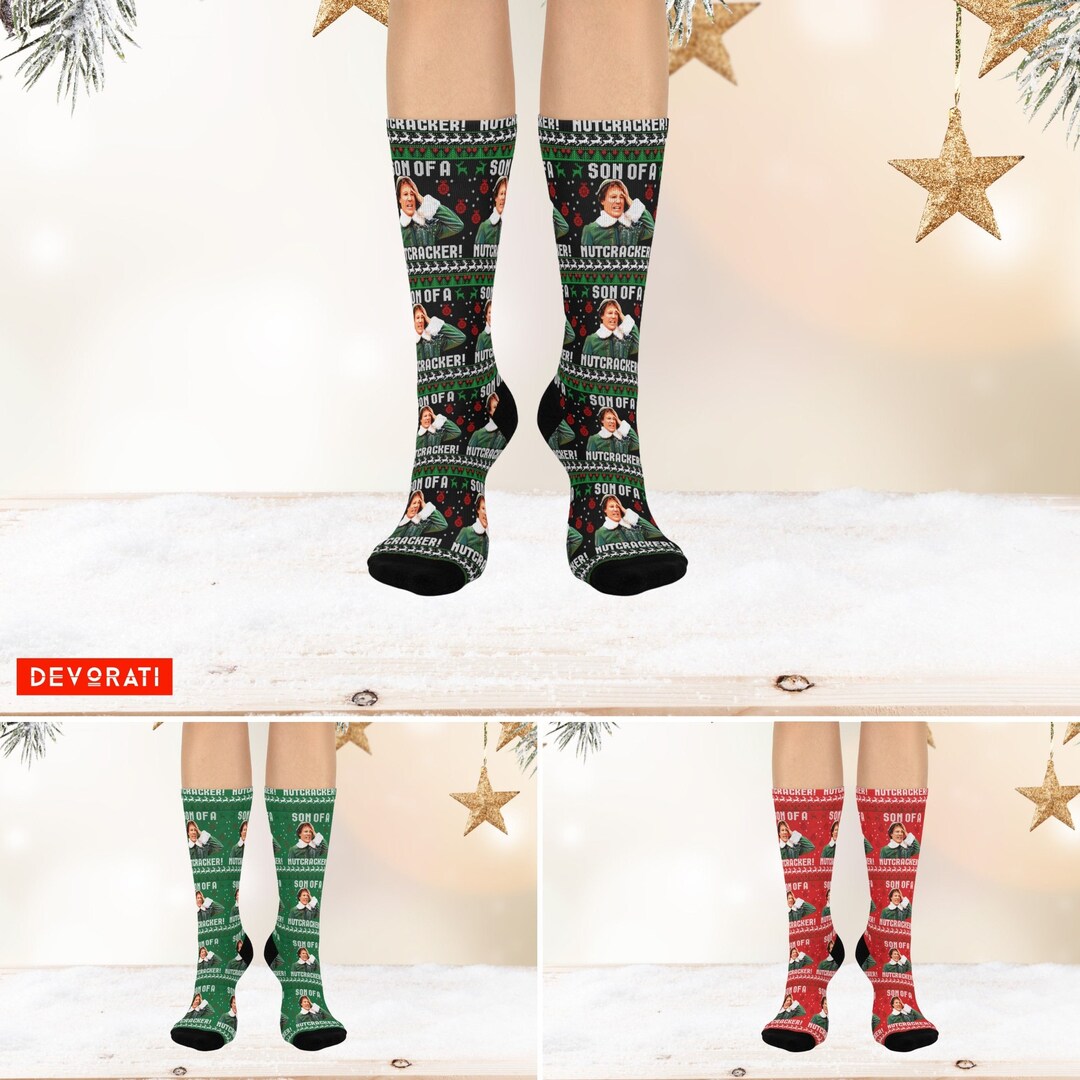 Elf Funny Ugly Christmas Socks Son of a Nutcracker Crew Socks One Size ...
