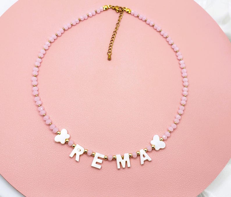 Toddler Name Necklace With Mother of Pearl Letter Necklace, Pink ...