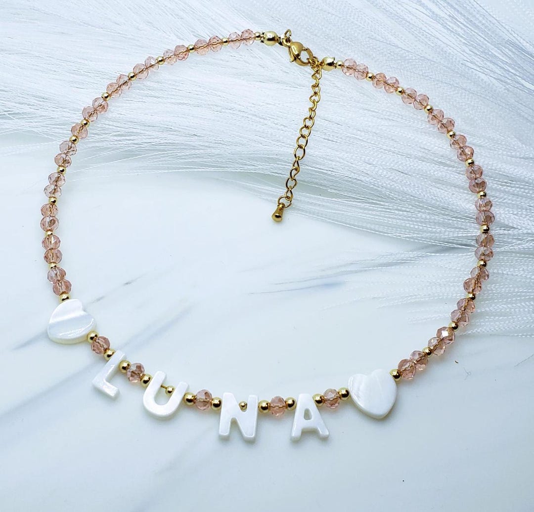 Mother of Pearl Name Necklace, Custom Name Necklace, Kids Name Necklace ...