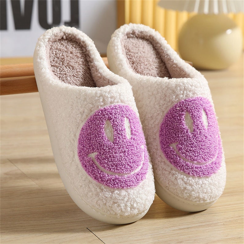 Smiley Face Slippers Cozy Fluffy Smiley Face Slippers Fluffy Etsy