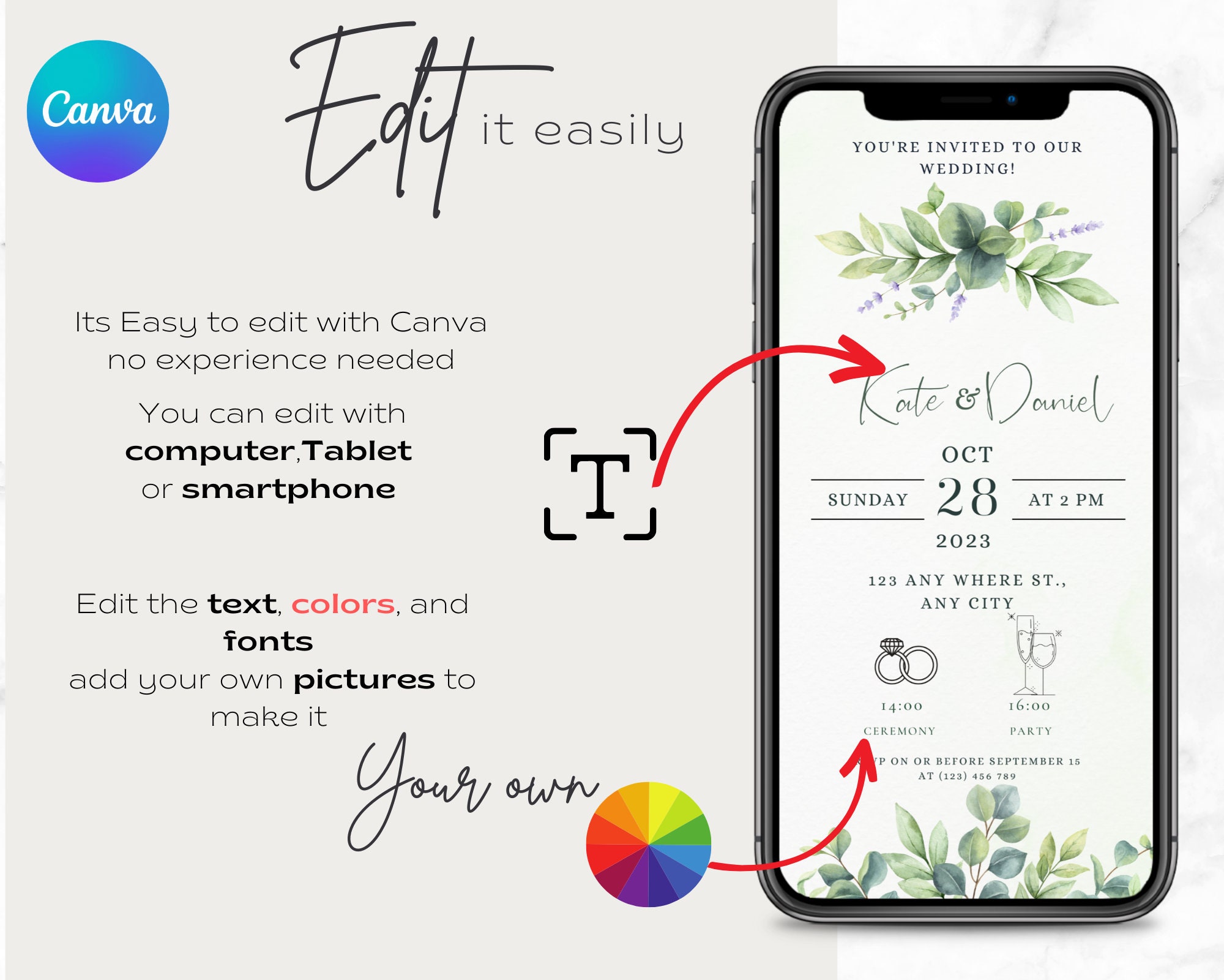 MINT Animated Editable Greenery Wedding Invitation Video Instant ...