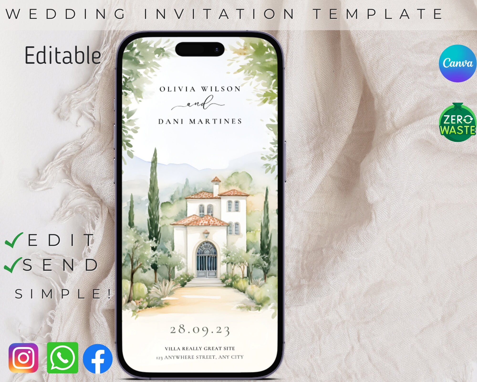 Elegant Editable Italy Wedding Invitation Instant Download - Etsy