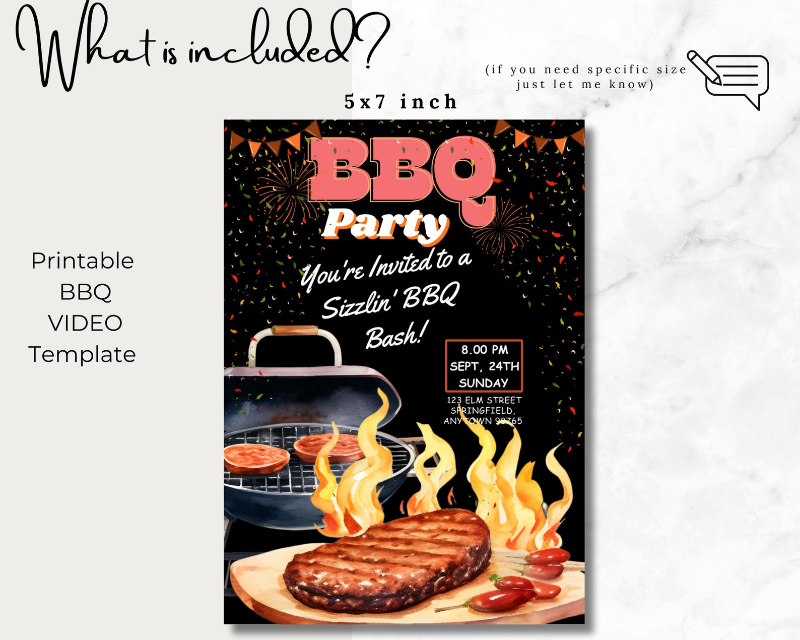 BBQ Party Invitation Template, Printable Barbecue Birthday Invite, BBQ ...
