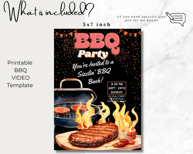 BBQ Party Invitation Template, Printable Barbecue Birthday Invite, BBQ ...