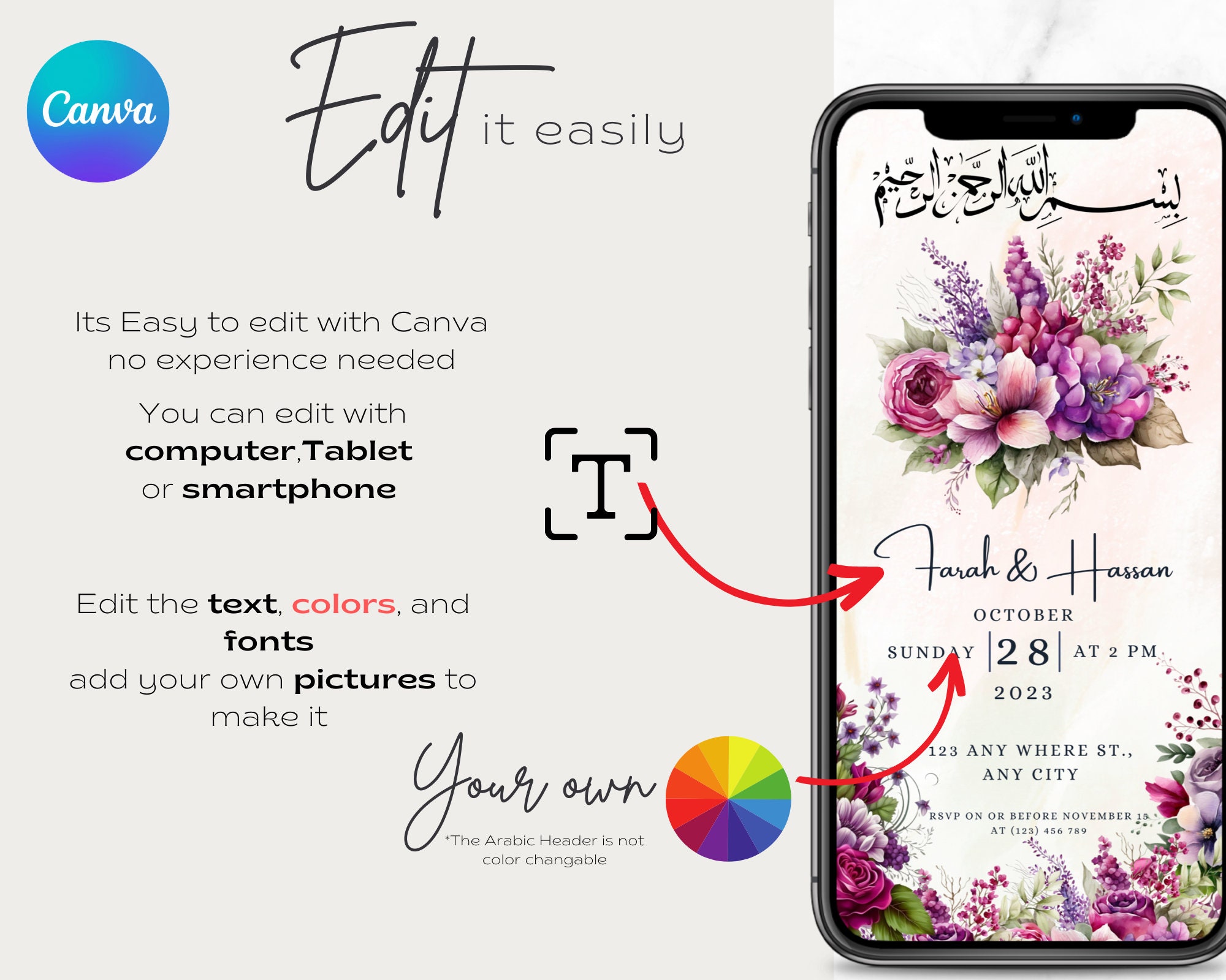 Nuwwaarah Animated Editable Digital Muslim Wedding Video Invitation ...