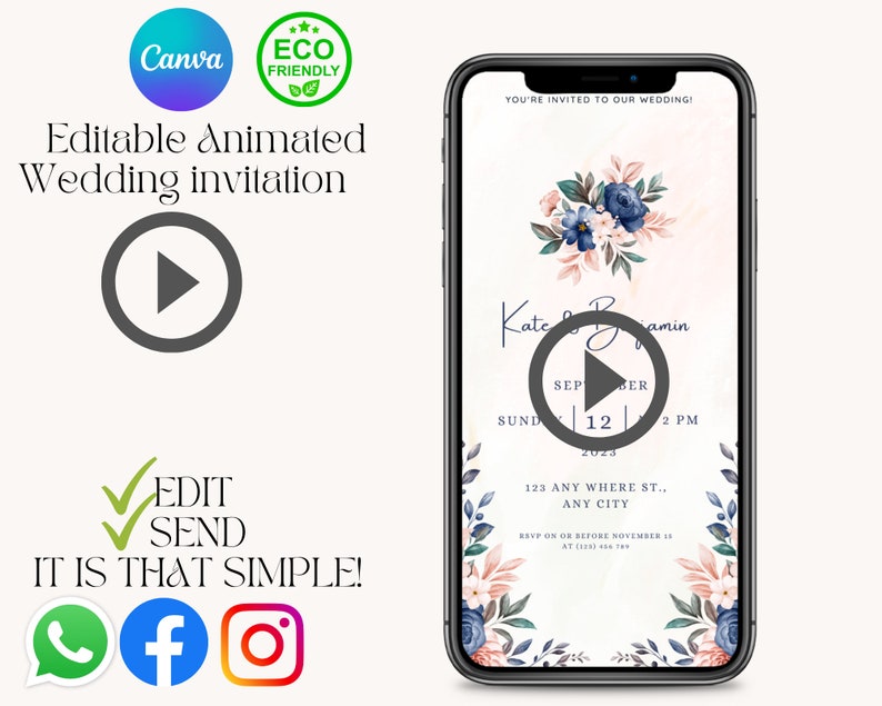 KATE Wedding Animated Video Invitation Template, Digital Wedding Invite ...