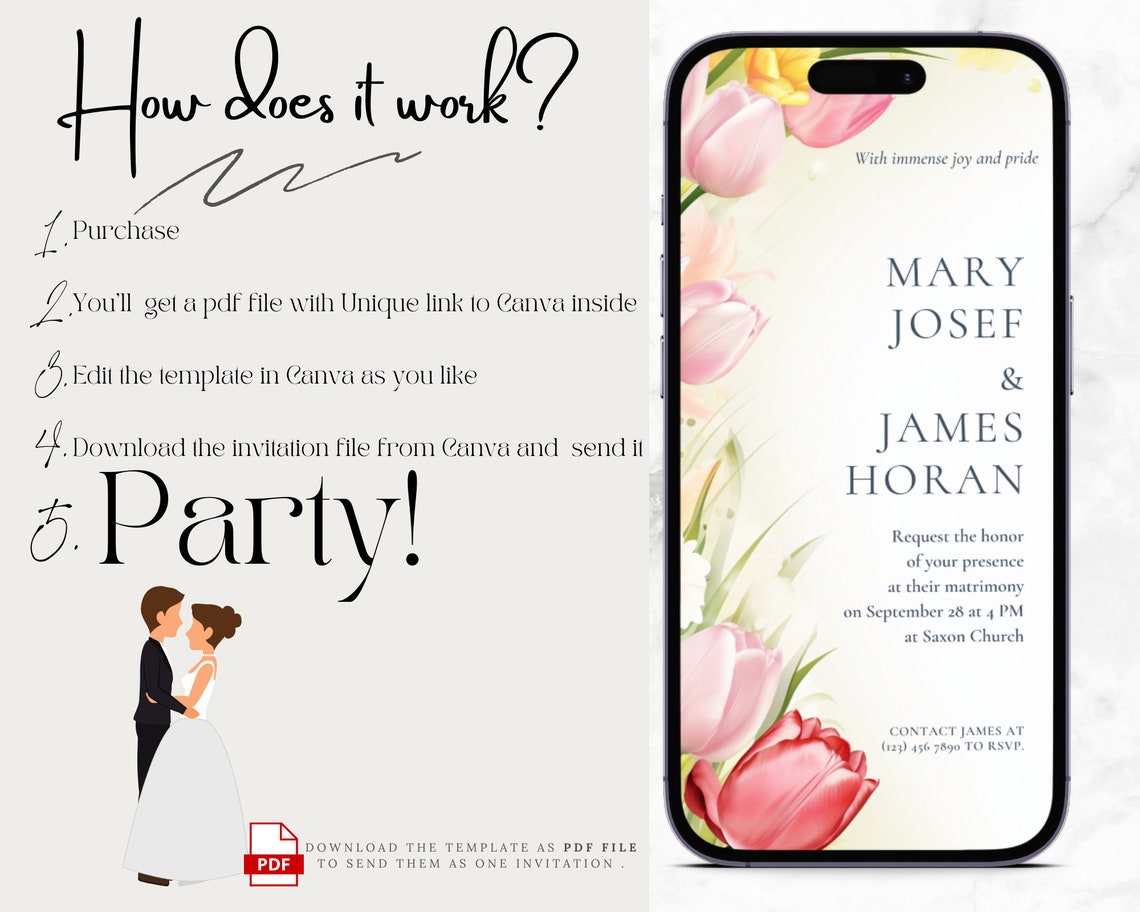 MARY Elegant Editable Flowers Wedding Invitation Instant Download ...