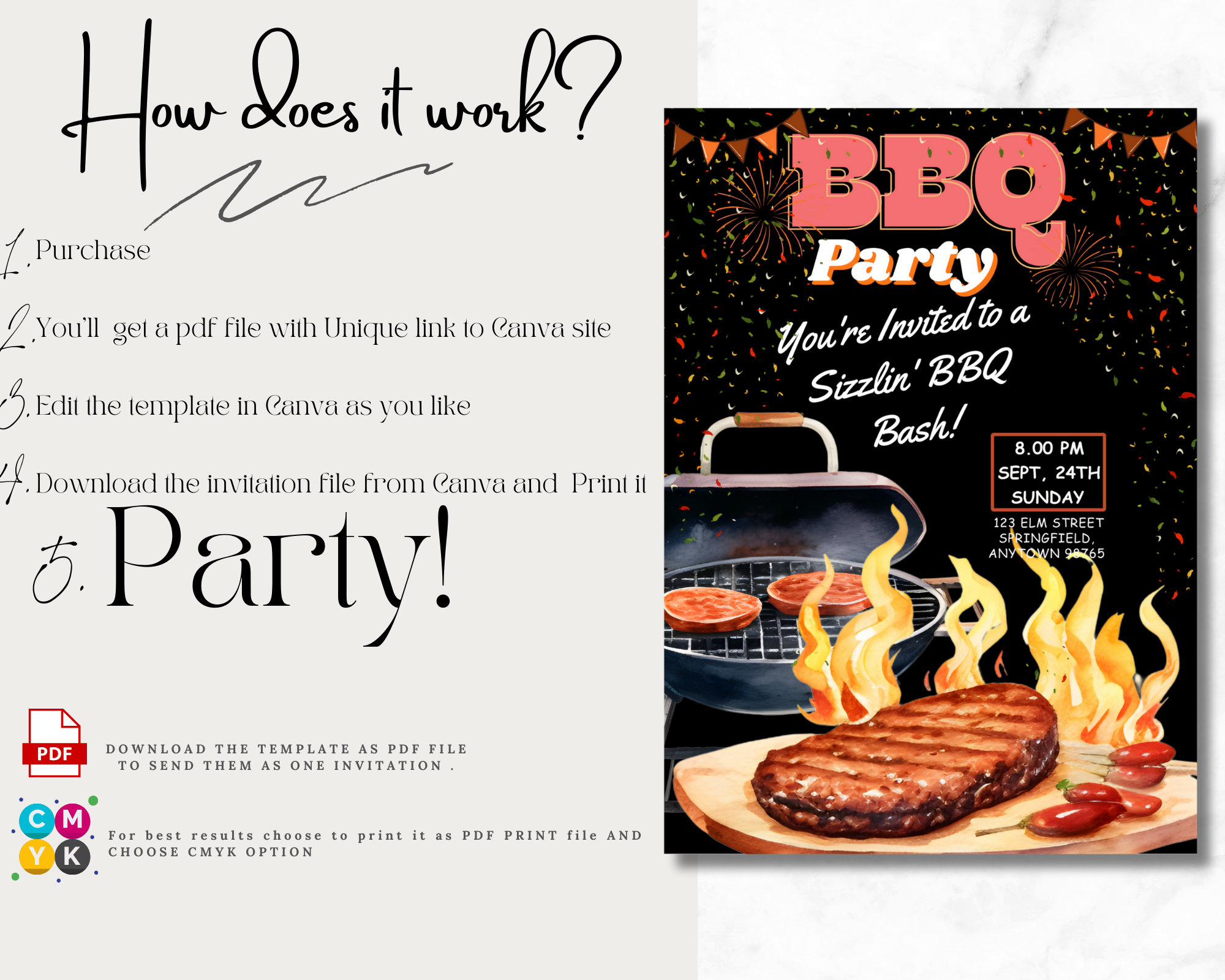 BBQ Party Invitation Template, Printable Barbecue Birthday Invite, BBQ ...
