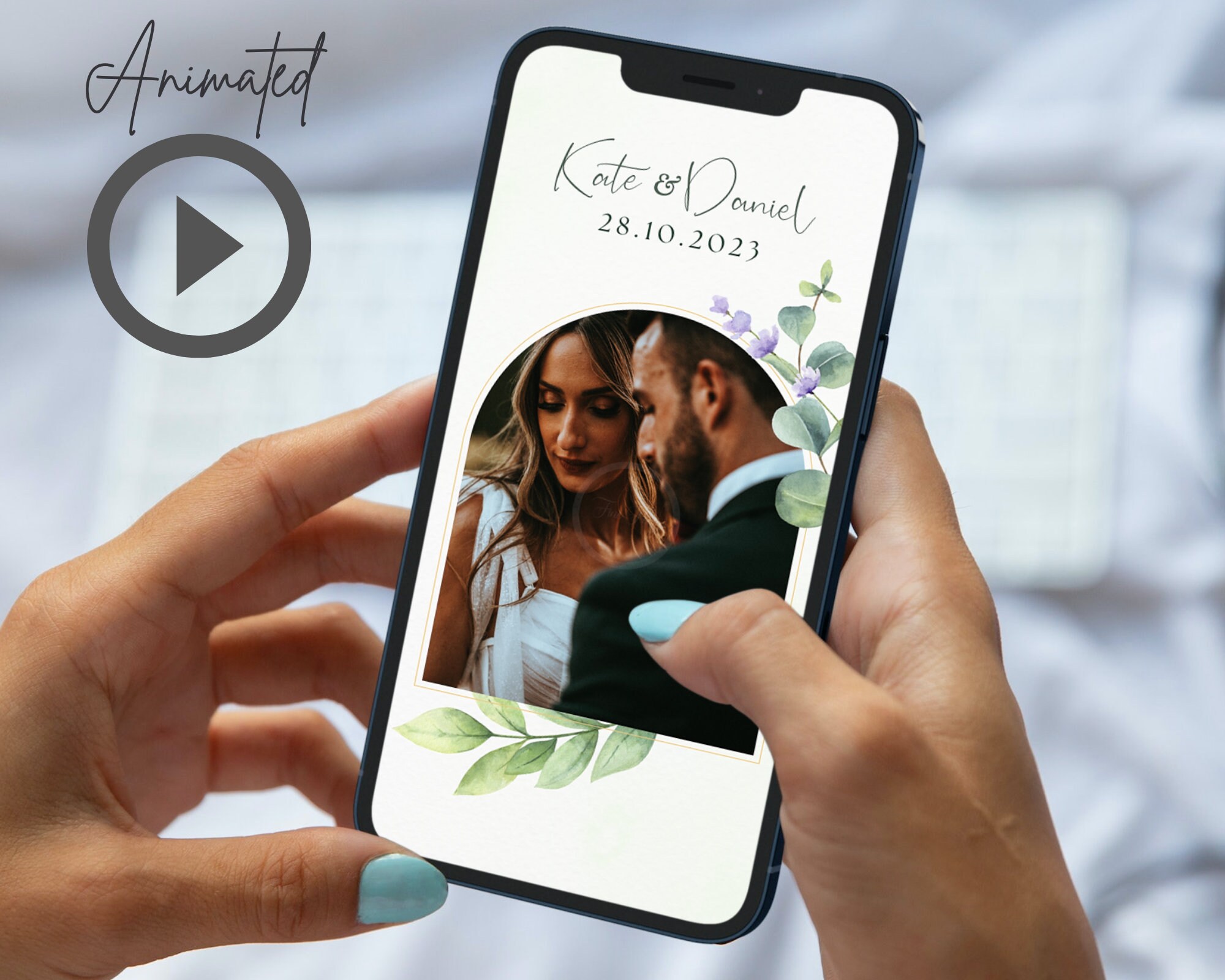 MINT Animated Editable Greenery Wedding Invitation Video Instant ...