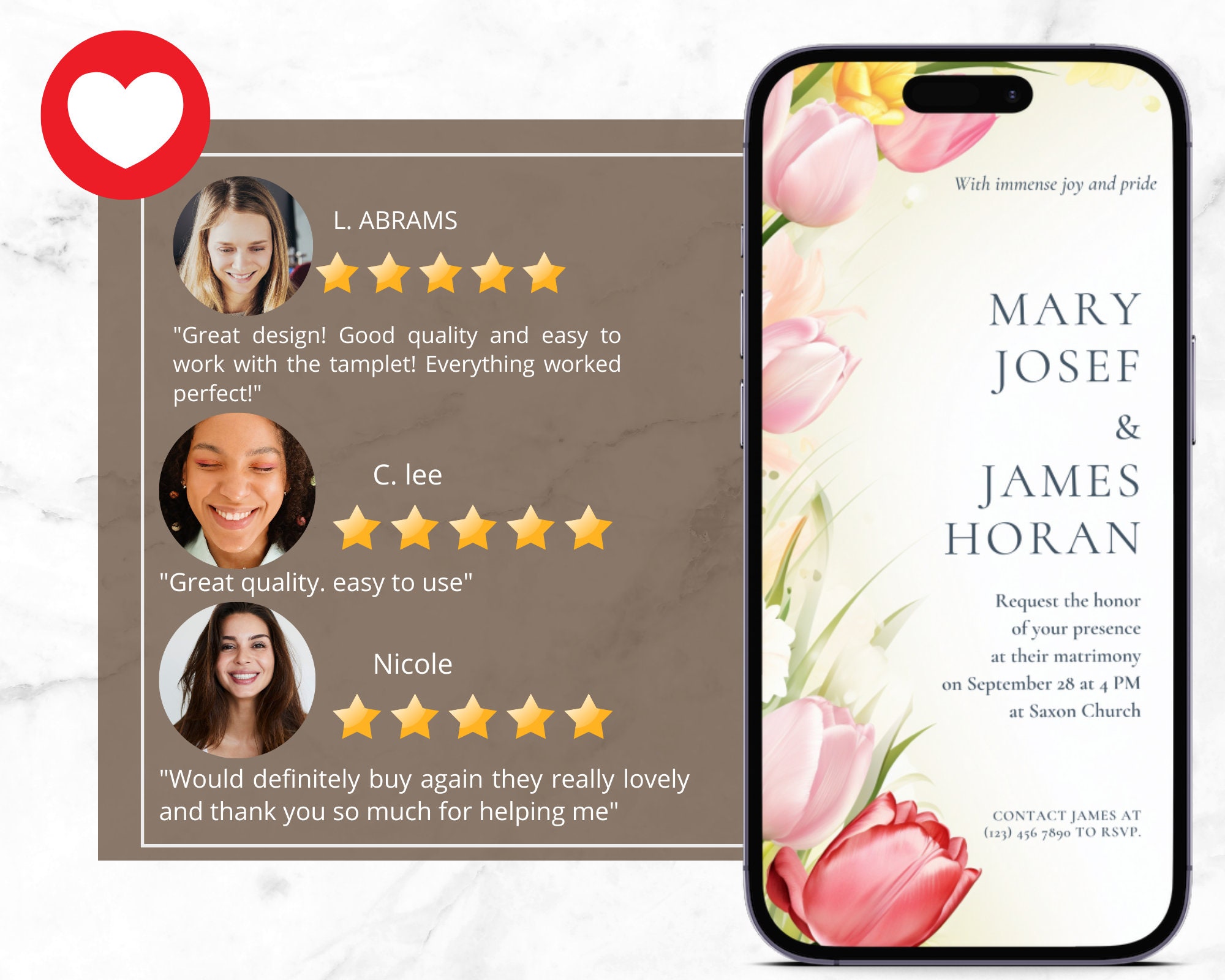 MARY Elegant Editable Flowers Wedding Invitation Instant Download ...