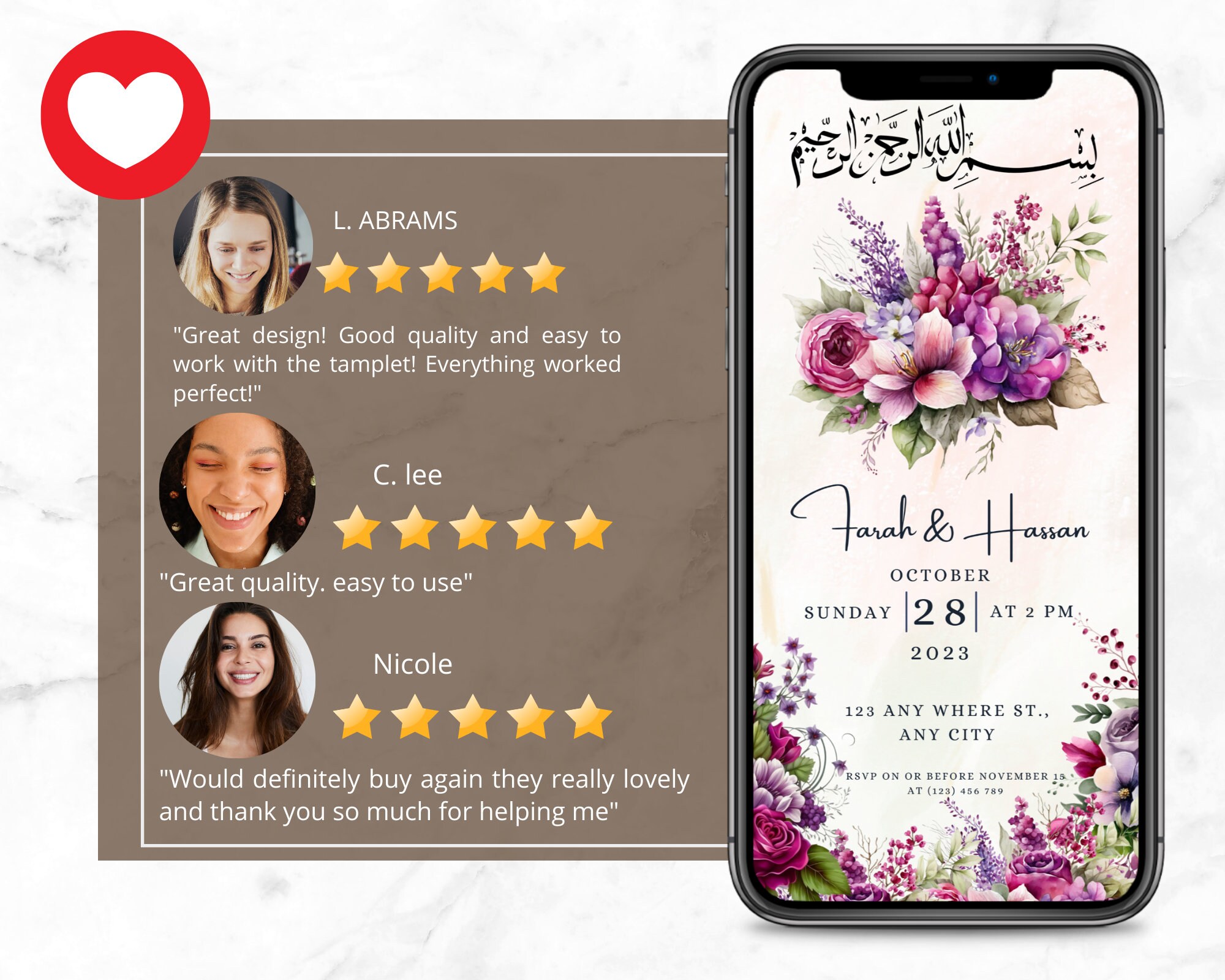 Nuwwaarah Animated Editable Digital Muslim Wedding Video Invitation ...