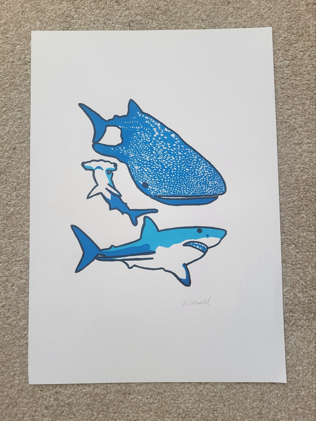 Blue Sharks Shark Signed Screen Print A3 - Etsy