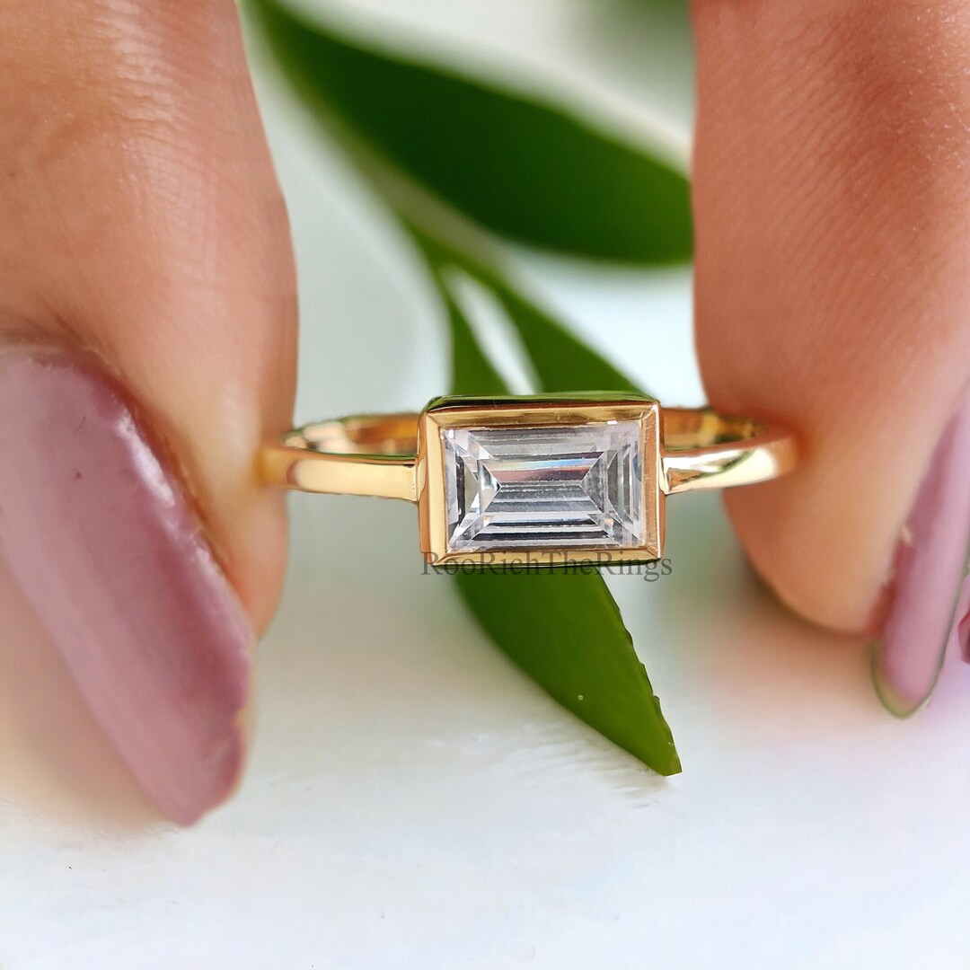 Baguette Ring, Rectangle Ring, Bezel Set Ring, Bezel Set Engagement ...