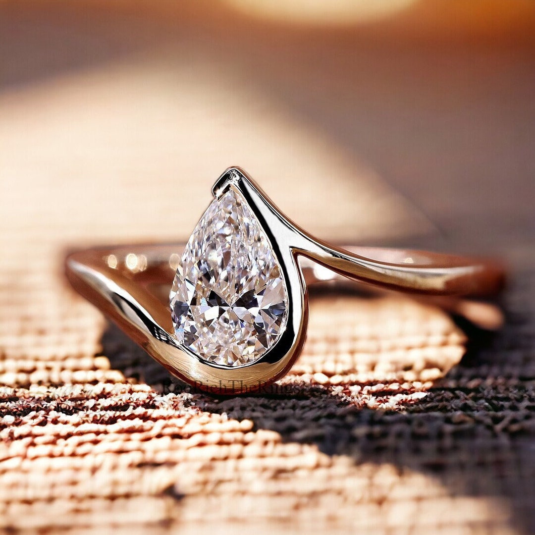 Pear Cut Engagement Ring, Moissanite Diamond Ring, Wedding Rings for ...