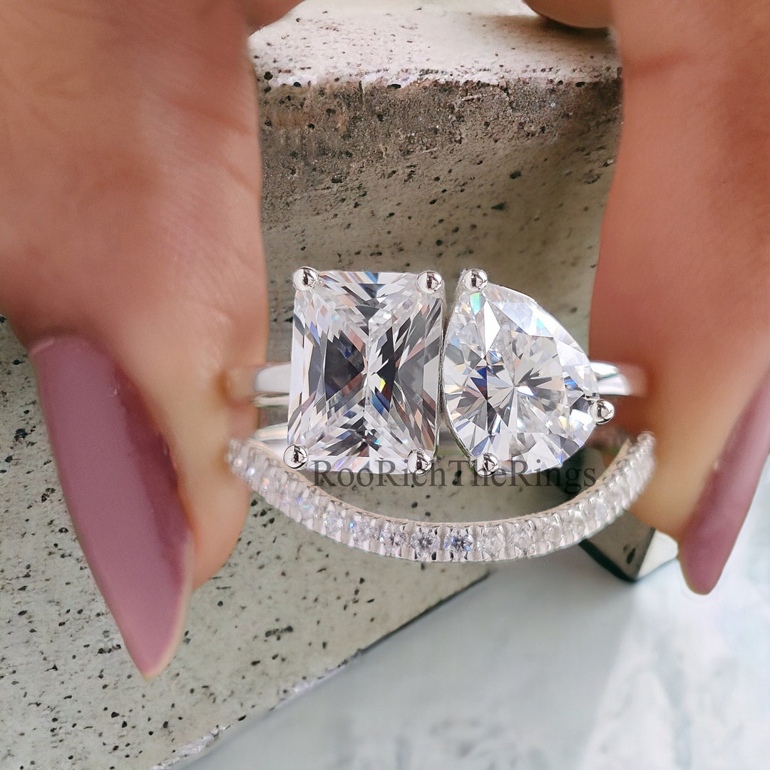 Toi Et Moi Ring and Matching Band Set, Promise Ring, Engagement Ring Two Stone Ring Wedding Ring ...