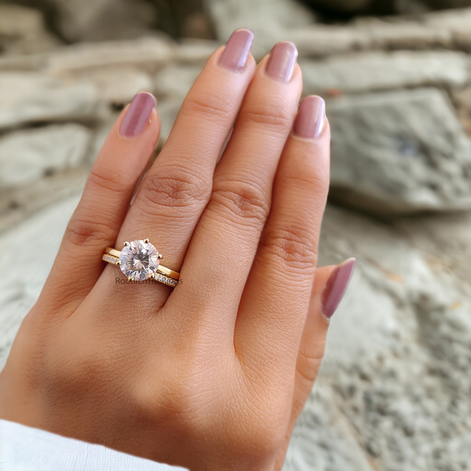 Round Moissanite Bridal Ring Solitaire Moissanite Engagement Ring ...