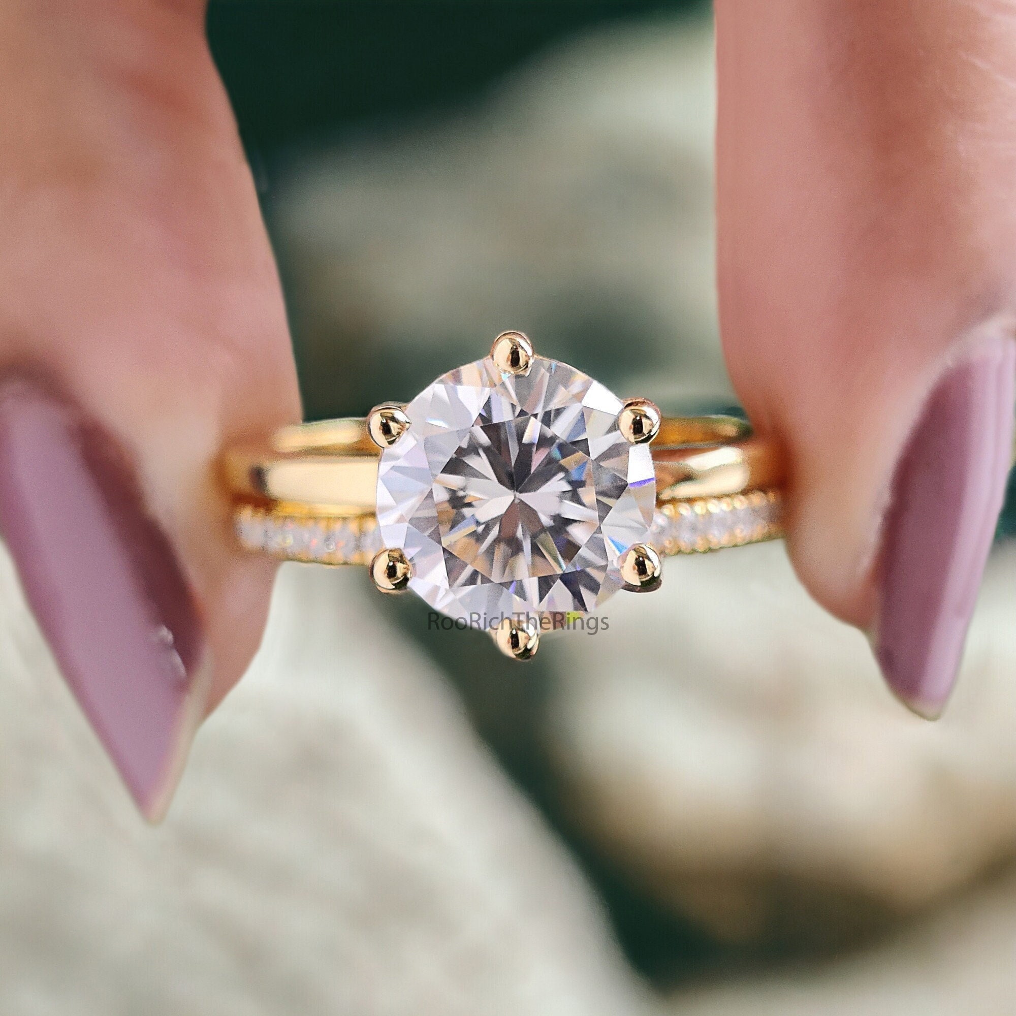 Round Moissanite Bridal Ring Solitaire Moissanite Engagement Ring ...