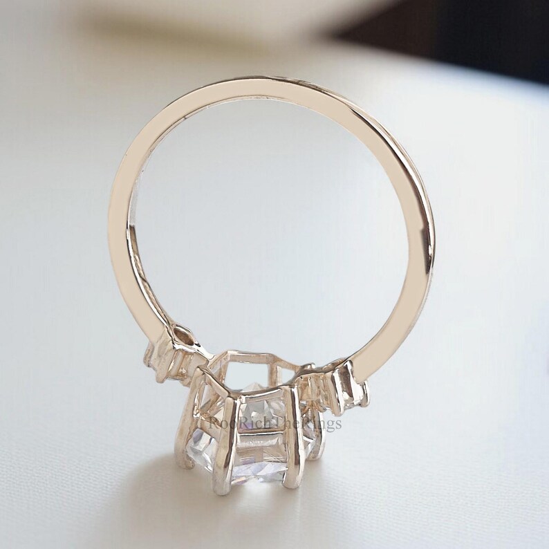 2.35 CT Hexagon Cut Lab Grown Diamond Engagement Ring Three Stone ...