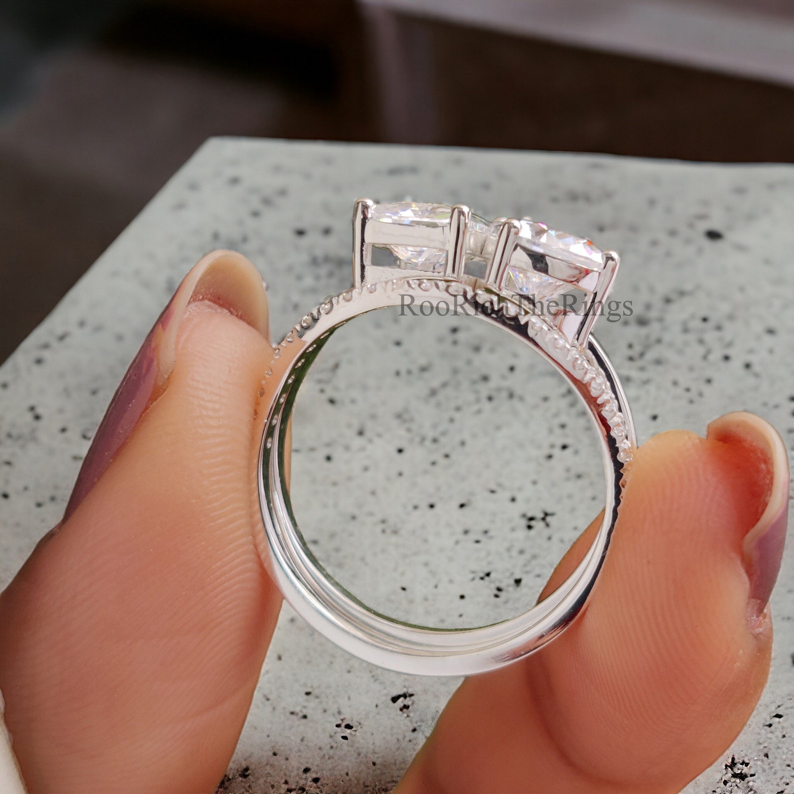 Toi Et Moi Ring and Matching Band Set, Promise Ring, Engagement Ring ...