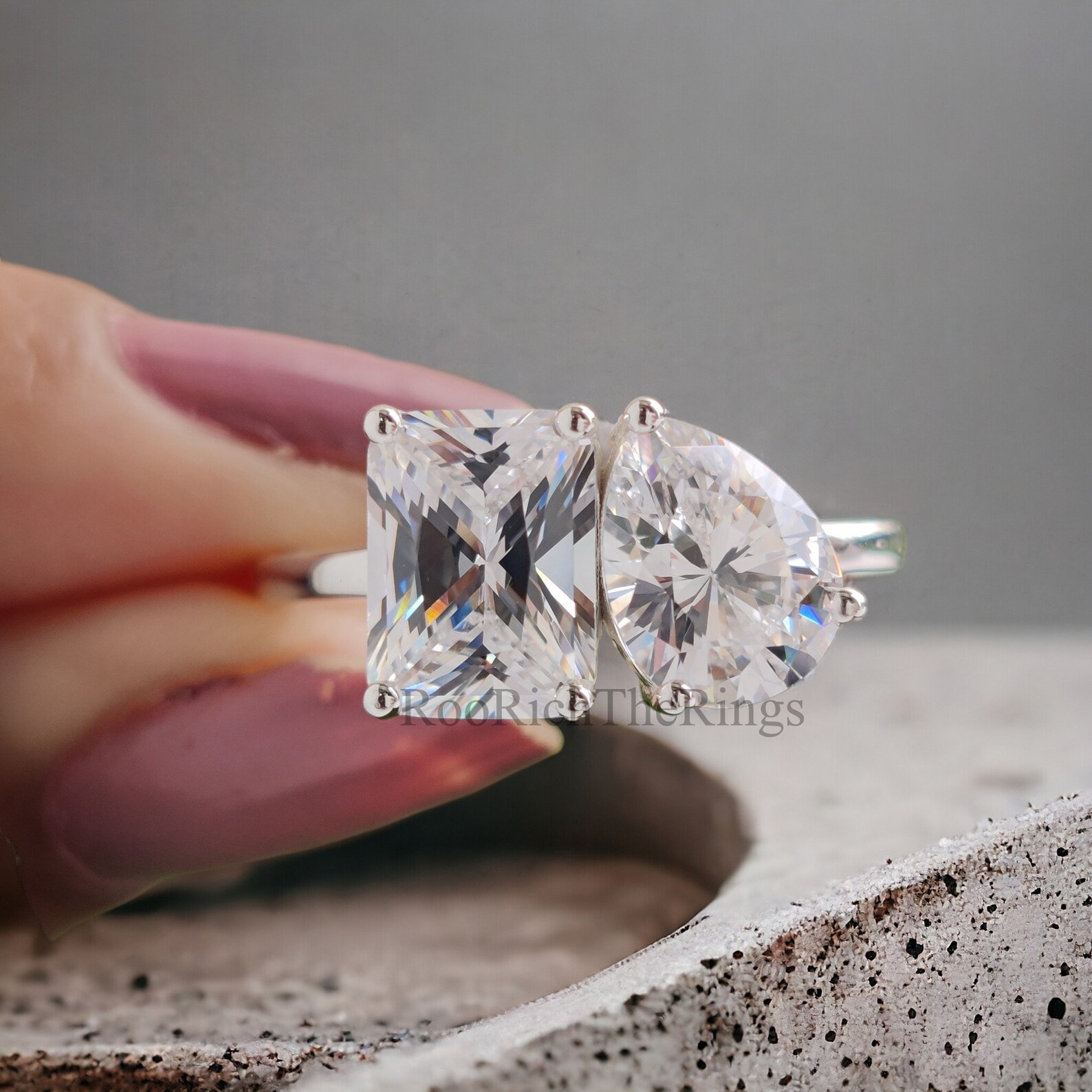 Toi Et Moi Ring and Matching Band Set, Promise Ring, Engagement Ring ...