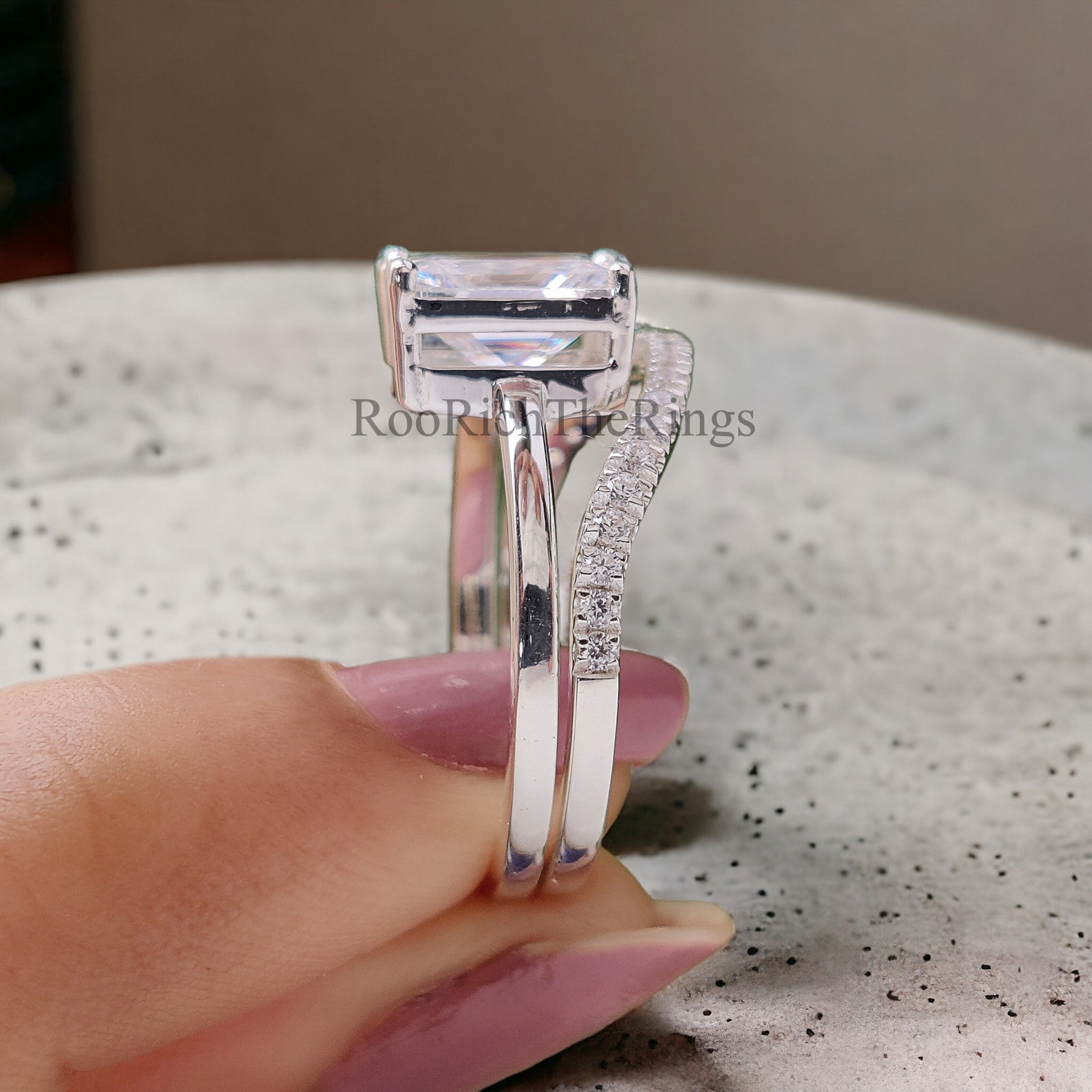 Toi Et Moi Ring and Matching Band Set, Promise Ring, Engagement Ring ...