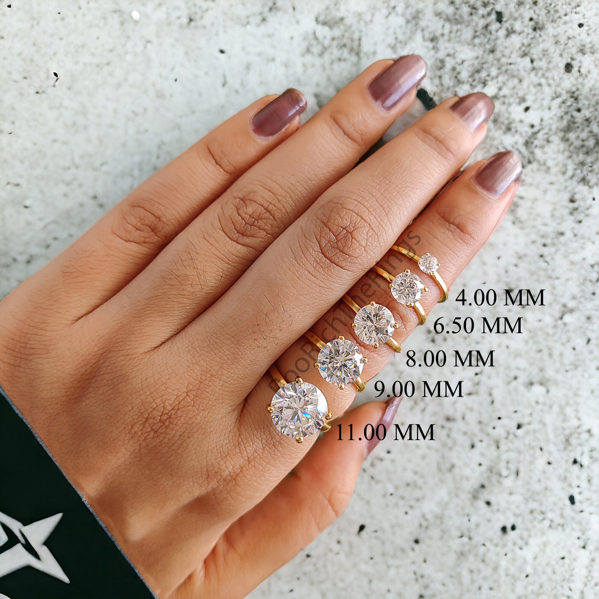 Round Diamond Engagement Ring 11mm 9mm 8mm 6.5mm 4mm Stone Ring ...