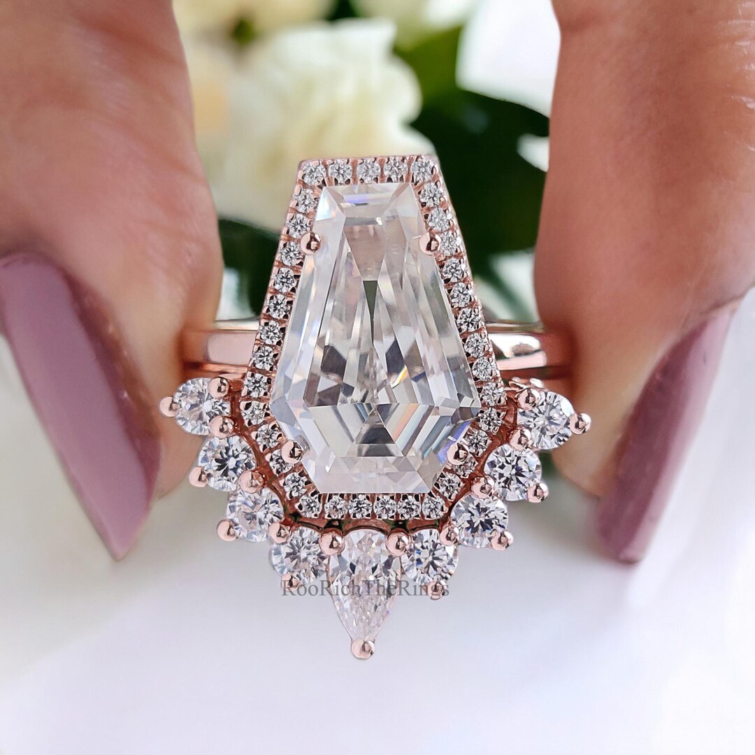 5.00 CT Coffin Cut Engagement Ring Set in Solid Rose 10k/14k/18k Gold ...