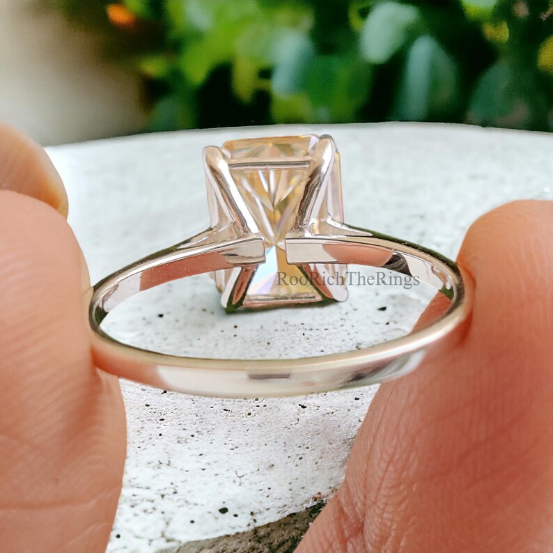 2.40 CT Radiant Crushed Ice Canary Yellow Moissanite Ring Solitaire ...