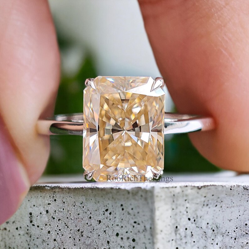 2.40 CT Radiant Crushed Ice Canary Yellow Moissanite Ring Solitaire ...