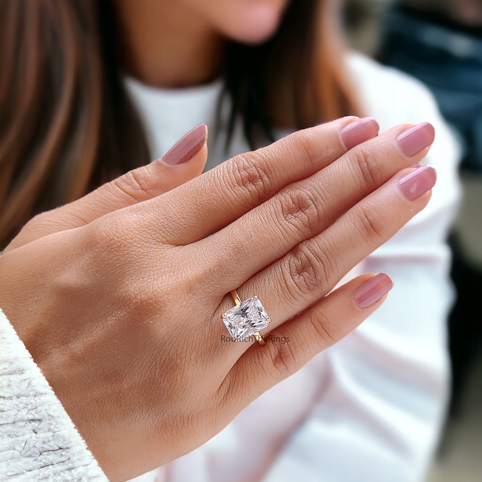 4 CT Radiant Cut Engagement Ring Gold Ring Silver Ring Diamond Simulant ...